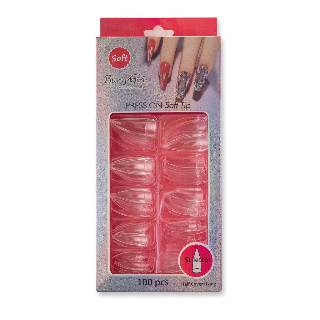 Bling Girl BG-29 Stiletto Half Cover Press On Soft Tips 100 pcs Clear [9628] | BlingGirl